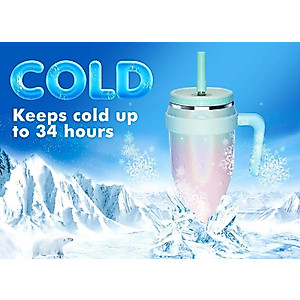 Zenbo 40 oz Glitter Tumbler With Handle, Screw on Lid and Straw | Stainless Steel Insulated Mug Tumbler, Keeps Drinks Cold up to 34 Hours, Fit in Car Cup Holder, Sweat-Proof Body, Dishwasher Safe