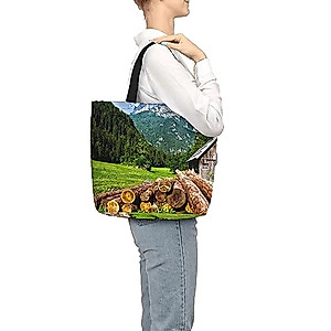 VACSAX Tote Bag for Women Reusable Shopping Bags Swiss Alps landscape Print Shoulder Handbag Aesthetic Totes for Grocery