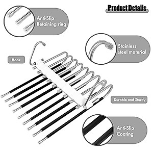 CERETIA 9 Layers Pants Hangers Space Saving - Non Slip Stainless Steel Multifunctional Pants Rack, Clothes Closet Storage Organizer for Pants Jeans Trousers Scarf Hanger