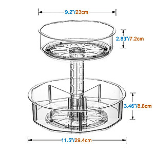 MOXOXKY 2 Tier Lazy Susan Organizer，11.5+9.2 inch Clear 360°Turntable Organizer, Lazy Susan Skin Care Organizer，Spice Rack Organizer for Cabinet for Kitchen, Pantry, Refrigerator, Table