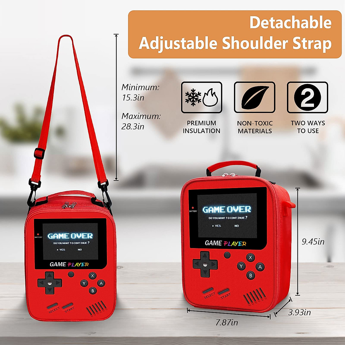 Lunch Box for Gamer Lunch Bag，Insulated Video Game Lunch Boxes Waterproof Leakproof with Adjustable Shoulder Strap