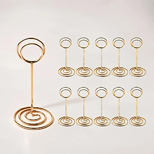 10Pcs Gold Table Number Holders with 10 Table Numbers Cards - 3.35 Inch Table Number Stands – Name, Picture, Place Card Holder for Centerpieces, Wedding Reception, Birthday, Restaurant & Parties