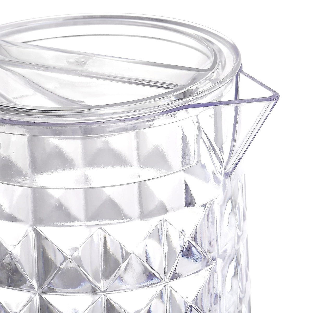 AVLA 2 Pack Acrylic Pitcher, 42 OZ Clear Water Container with Lid, Drink Beverage Fridge Jug, BPA-Free, Shatter-Proof, for Iced Tea, Sangria, Lemonade, Juice, Milk, Premium Quality, Diamond Pattern