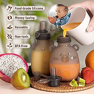 haakaa Happii Bear Reusable Pouches for Baby Food,Refillable Pouches for Toddlers, Reusable Squeeze Pouches for Kids,for Fruit Puree,Yogurt,Smoothies...2 Pack 6 oz/170ml, 6 Months+