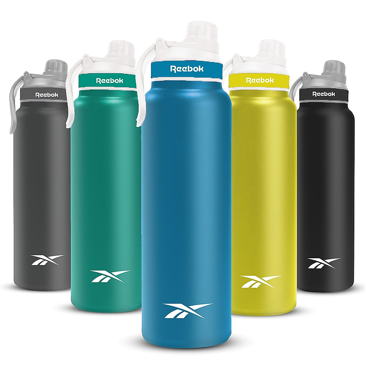 Reebok Stainless Steel Water Bottle With Athletic Design - Insulated Water Bottle 32 oz With Chug Lid - Double Wall Vacuum Insulated Sports Water Bottle, BPA Free (Blue)