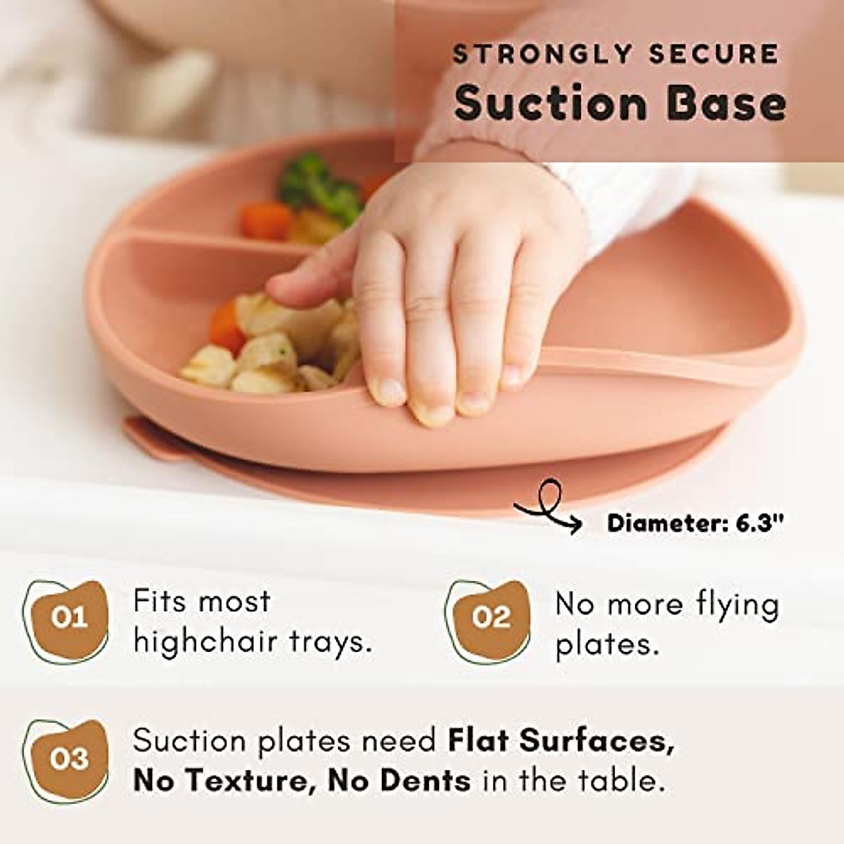 RAiN.B. MellowMate Pure Platinum Silicone Suction Plate for Baby & Toddlers｜Divided Baby Dish with 3 Compartments｜BPA-Free Non-Slip Baby Eating Supplies｜Microwave & Dishwasher Safe – Waffle Caramel