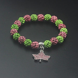 Sorority Gift for Women Greek Sorority Paraphernalia Bracelet Crystal Leaf Charm Bracelet Pink and Green Jewelry Sisterhood Gift (Leaf Bracelet)