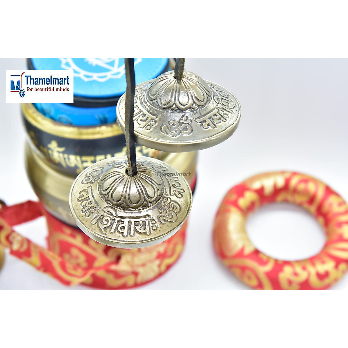2.25” Diameter Tibetan Tingsha Bell Cymbals Set - Om Nama Shivay Embossed Chimes - Great for Yoga, Meditation, Spiritual, Mindfulness or Relaxation - Handmade in Nepal