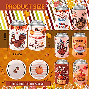24 Pcs Thanksgiving Can Cooler Sleeves 12 oz Funny Can Sleeves Turkey Pumpkin Neoprene Insulated Beer Can Bottle Sleeves for Happy Thanksgiving Happy Turkey Day Party Favors Supplies