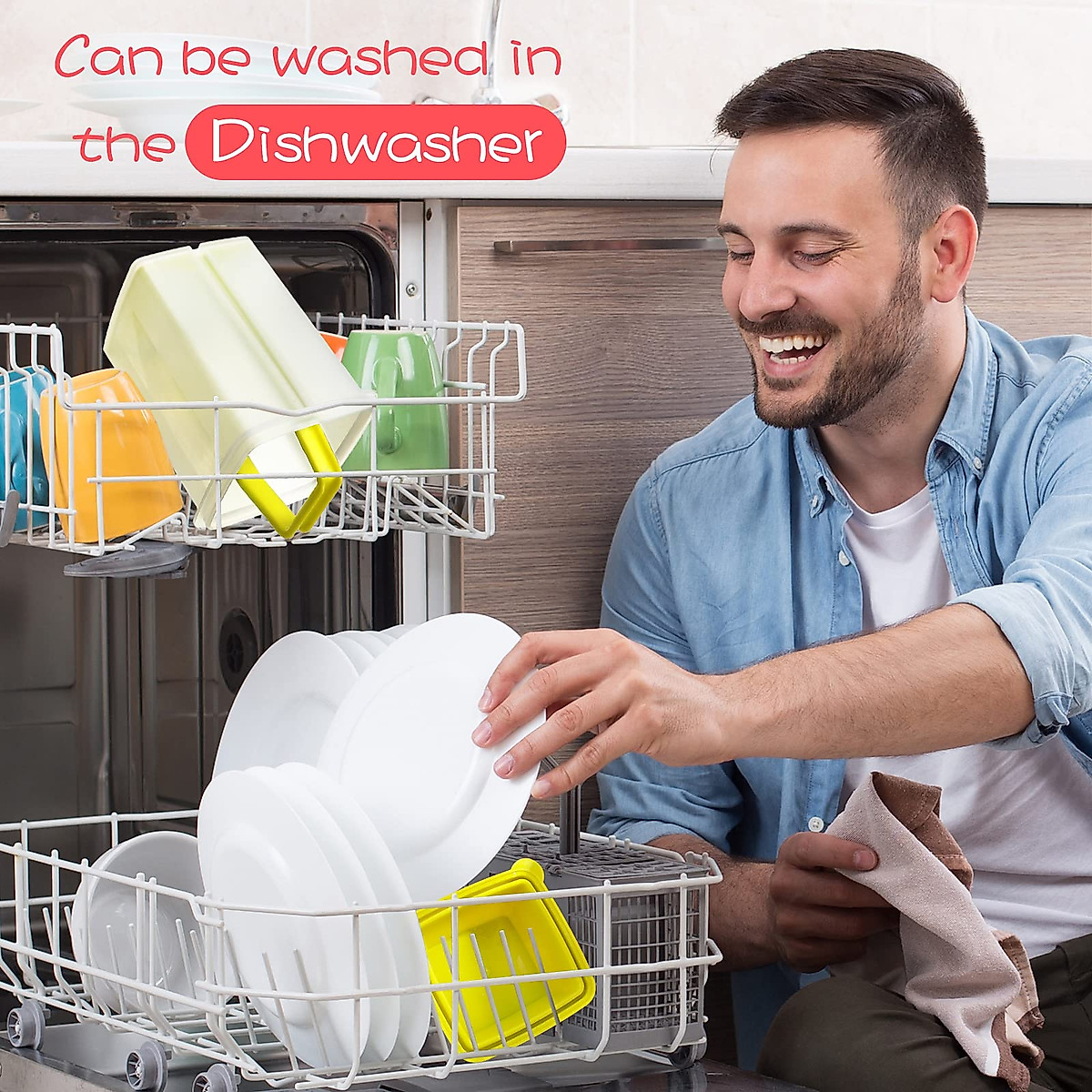 CHENGU 6 Pack Pickle Container with Strainer Jalapeno Storage Container Plastic Pickle Jar Containers Large Pickle Keeper Pickled Food Container for Home Kitchen Supplies (Red, Green, Blue)