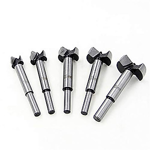 Meichoon Forstner Bit Set Wood Drill 15-35mm 5pcs Carbide Forstner Bits High Speed Steel Flat Wing Drilling Hole Hinge Cemented Carbide Carbon Woodworking Drill Bit Counterbore with Blister Pack DC03
