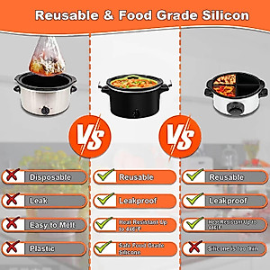 2pcs Silicone Slow Cooker Liners, Foldable Slow Cooker Liners for 6-7-8-10 Quarts, Reusable Crock-Pot Liners with Buttons and Hooks for Oval or Round Pot, Leakproof & Easy Clean, Green+Blue