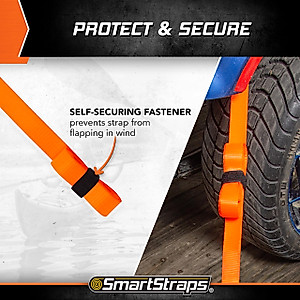 SMARTSTRAPS 10-Foot Ratchet Straps (4pk) – 3,000 lbs Break Strength – 1,000 lbs Safe Work Load Haul Heavier Loads Like Motorcycles, Boats and Large Appliances – Heavy-Duty Padded Tie-Downs, ORANGE (149)