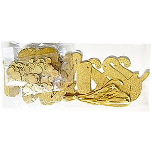 Miss to Mrs Banner, Garland & Confetti Set - Bachelorette, Engagement or Wedding Party Decorations - Sparkly Rose Gold Banner, Circle Garland & Super Fun Diamond Ring & Circle Confetti (Gold)