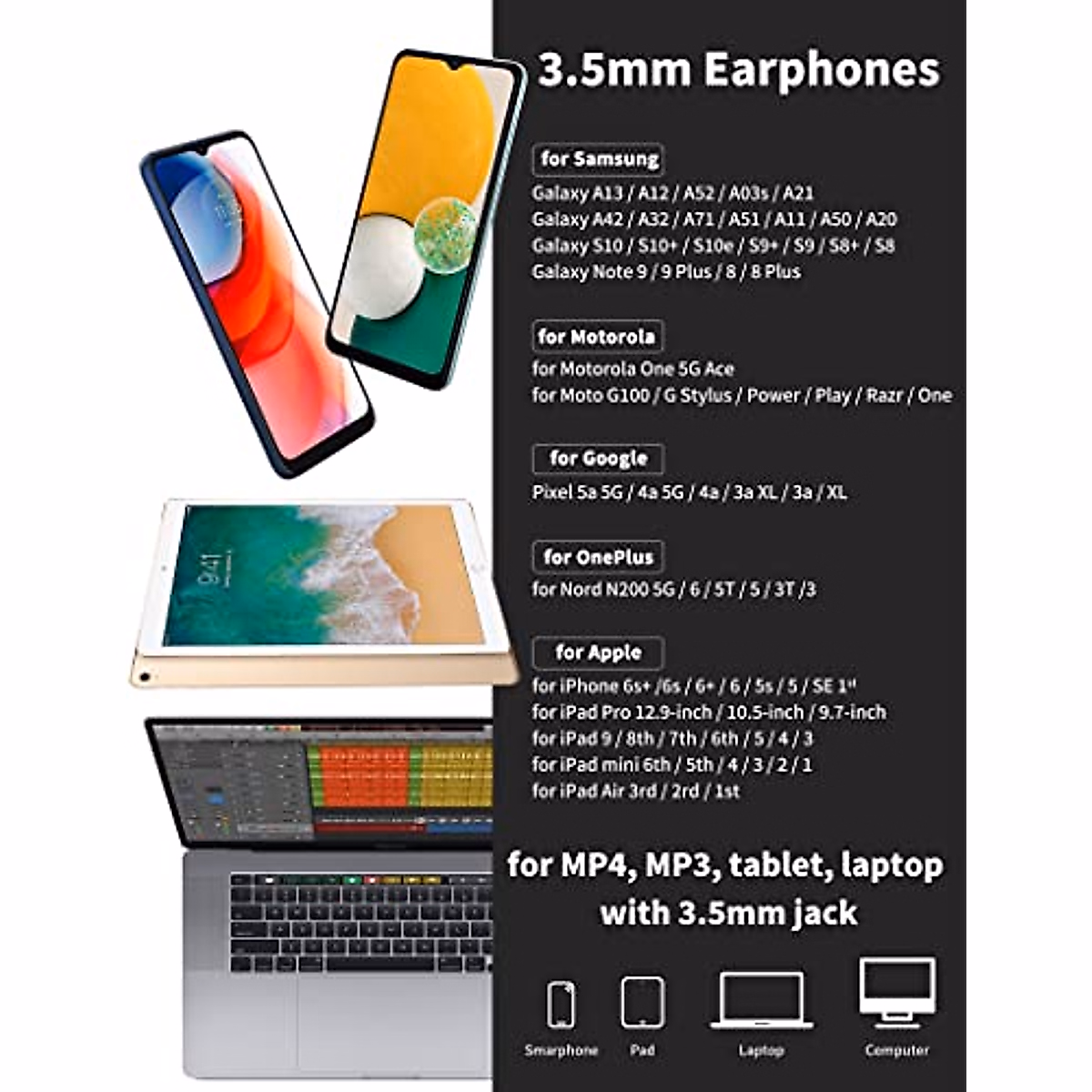 Wired Earbuds with Microphone, TITACUTE 3.5mm Jack Earphone Magnetic in-Ear Headphone Stereo Clear Audio for iPhone iPad Samsung A13 A03s S10e S10 Motorola One 5G Ace/Moto G Stylus Power Android