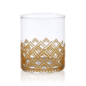 Mikasa Art Deco Set of 4 Double Old Fashioned Whiskey Glasses, 4 Count (Pack of 1), Gold