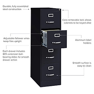 25" Deep Commercial 4 Drawer Letter Size High Side Vertical File Cabinet Color: Black