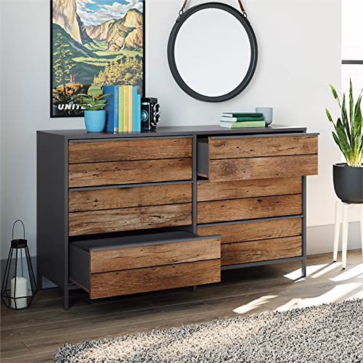 Sauder 427351 Boulevard Café 6 Drawer Dresser - Vintage Oak® Finish & Black