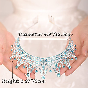 JWICOS Princess Tiara and Crown for Women Wedding Headband Crown with Comb for Brides and Bridesmaid Crystal Rhinestone Hair Accessories for Birthday Party Prom (Blue)