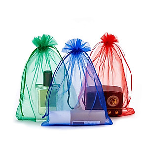 Volanic 100PCS 6X9 Inch Sheer Drawstring Organza Gift Bag Jewelry Pouch Party Wedding Favor Candy Bags Christmas 20 Color Mix
