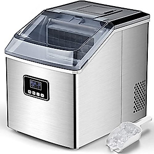 Ice Makers Countertop, 40Lbs/24H, 24pcs Ice Cubes Ready in 13 Mins, FREE VILLAGE Portable Ice Machine with Self-Cleaning, Timer, Quiet & Easy to Use, Ice Maker Ideal for Home/Kitchen/Office/Bar/Party