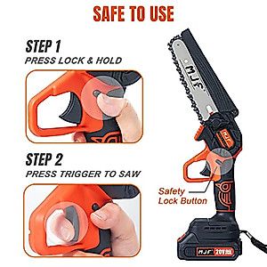 Mini Chainsaw Cordless 6-Inch with 2 Battery, One-Handed, Smooth Cutting, Portable Electric Chain Saw for Wood Cutting Tree Trimming, With Complete Chainsaw Kit, MJF