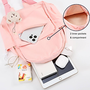 Phaoullzon Girls Mini Backpack Purse for Teens Kids Small Aesthetic Backpacks with Bear Pendant, Pink