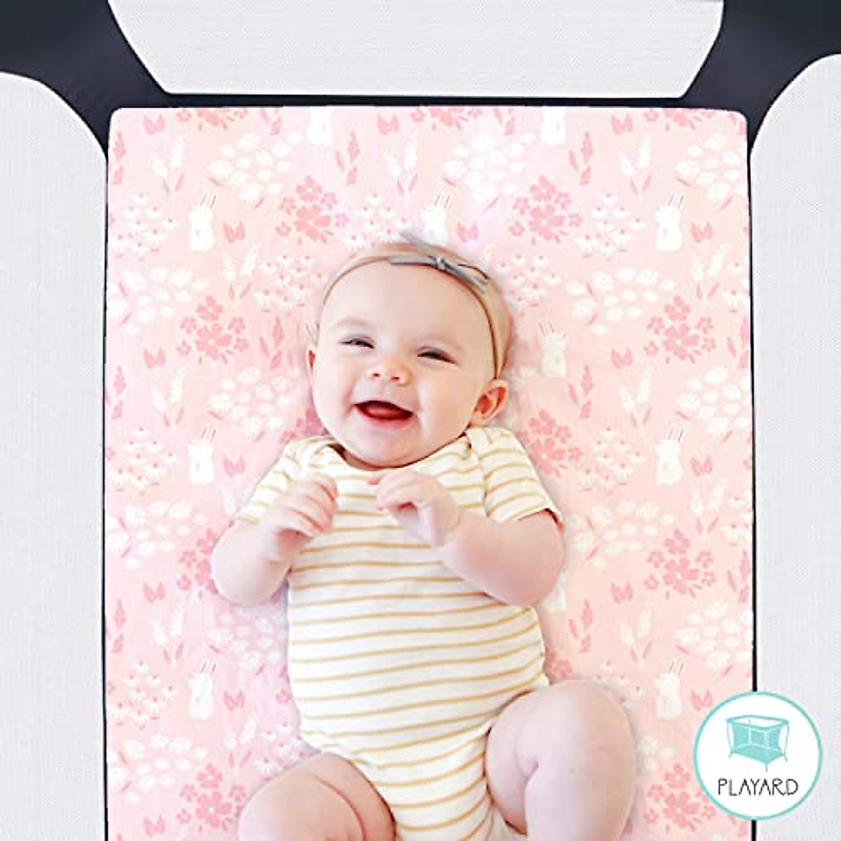 The Peanutshell Mini Crib Sheet Set for Girls, 3 Pack, Multiuse for Pack & Play, Playard, Playpen, Mini Crib, Pink Woodland Floral