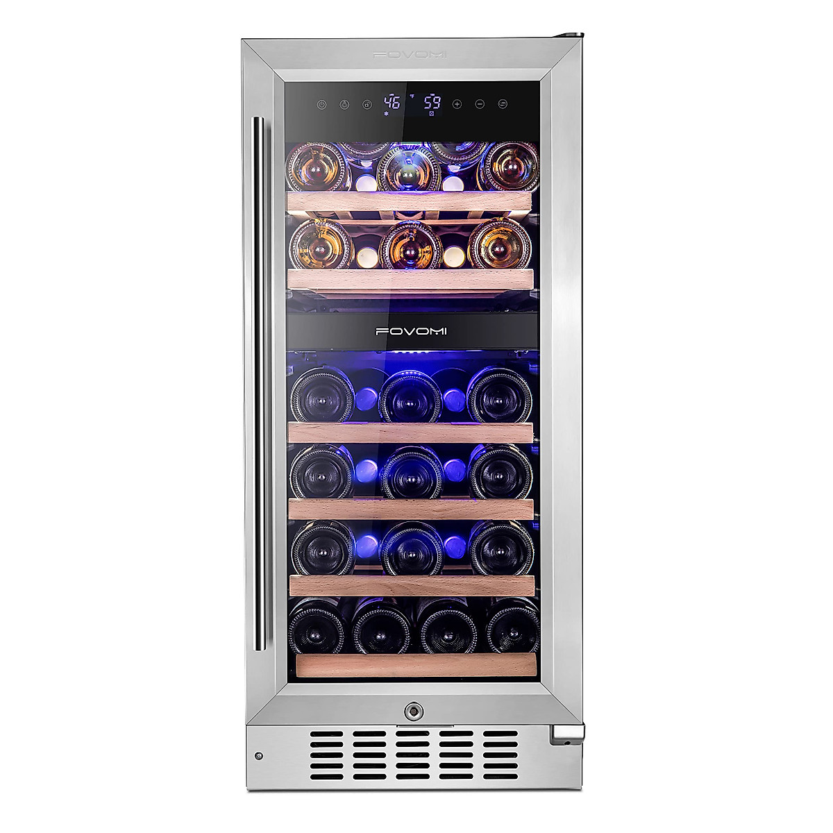 FOVOMI 34 Bottles Wine Cooler Fridge (Bordeaux 750ml) Compressor 15" Wine Cellars,Built-in or Freestanding Dual Zone Refrigerator - Chiller for Kitchen,Home Bar