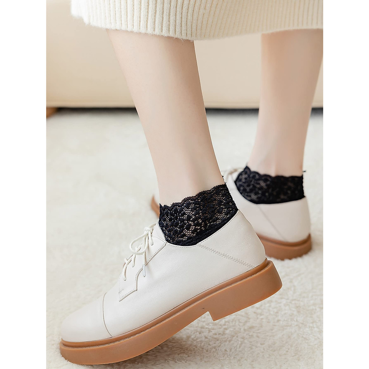 SHENHE Women's 4 Pairs Lace Slipper Ankle Socks Non Slip Dance Yoga Grip Socks Multicolor One Size