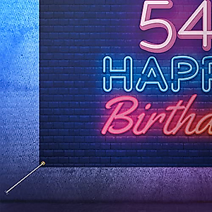 Glow Neon Happy 54th Birthday Backdrop Banner Decor Black – Colorful Glowing 54 Years Old Birthday Party Theme Decorations for Men Women Supplies