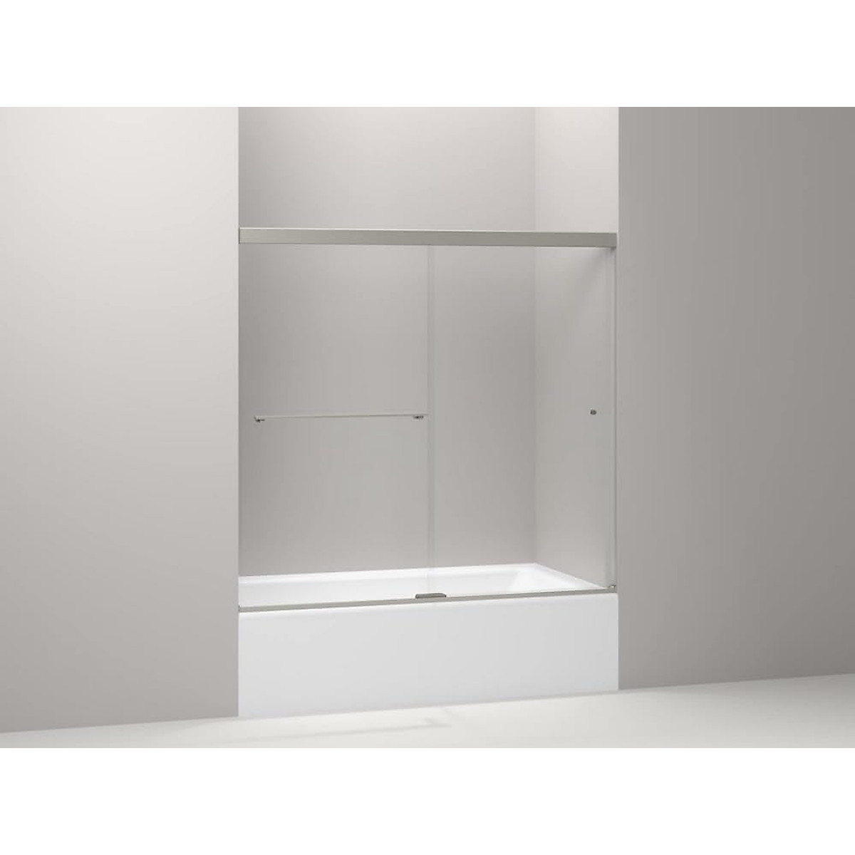 KOHLER Revel sliding bath door, 55-1/2"H x 56-5/8 – 59-5/8"W, with 1/4" thick Crystal Clear glass