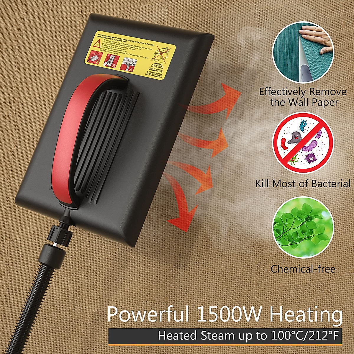 Goplus Wallpaper Steamer Chemical-Free Cleaner for Wallpaper Removal w/ 10FT Hose & Large Steam Plate