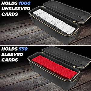 CASEMATIX Card Case Holder for Trading Cards with 5 Removable Dividers, 5 Tab Dividers and Shoulder Strap - 1000 Card Game Case Playing Card Storage for Unsleeved Cards, Sleeved Cards and Deck Boxes