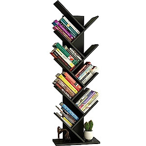 Yusong Tree Bookshelf, 9-Tier Book Tree Shelf Bookcase for Living Room Bedroom, Floor Standing Magazine CD Organizer Rack for Home Office, Black