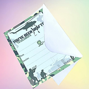 25 Army Birthday Invitations With Envelopes, Fill In Style You're Invited For Camo Military Theme Birthday Parties Or Sleepover. Camouflage Military, Special Forces Or Secret Operation Theme. Thick &