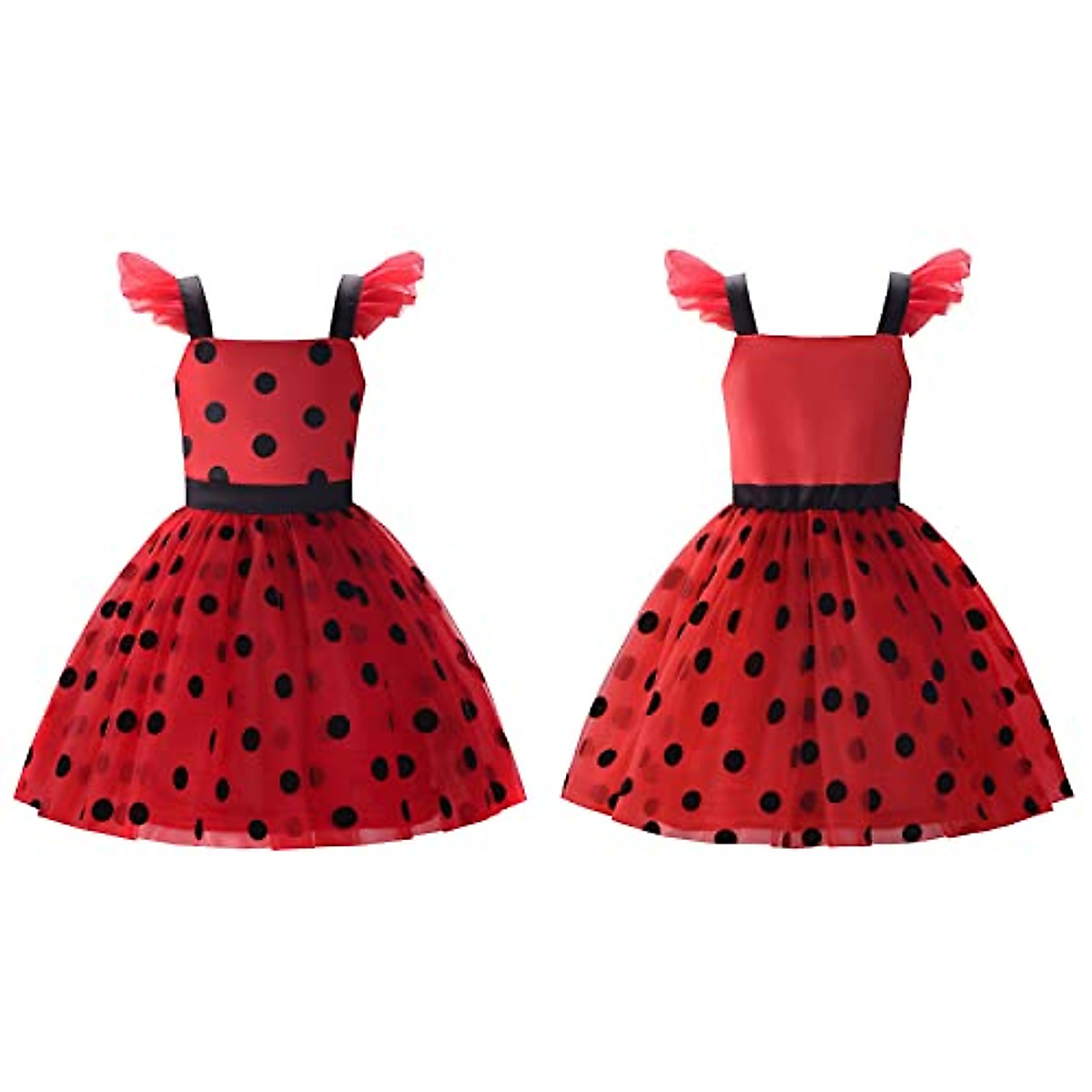Uplus ME Ladybug Costume Girls Ladybug Dress Lady Bug Costumes for Kids Toddler Ladybird Dress Up Set for Halloween Birthday (2-3T/100)