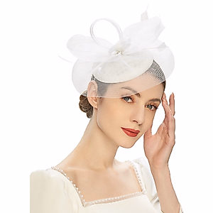 Cizoe Tea Party Fascinator Kentucky Derby Hat Fascinator Pillbox Hat Headband for Cocktail(A-white
