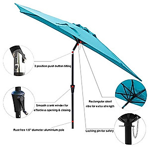C-Hopetree 9 ft Half Round Outdoor Patio Market Wall Umbrella with Tilt, Aqua Blue