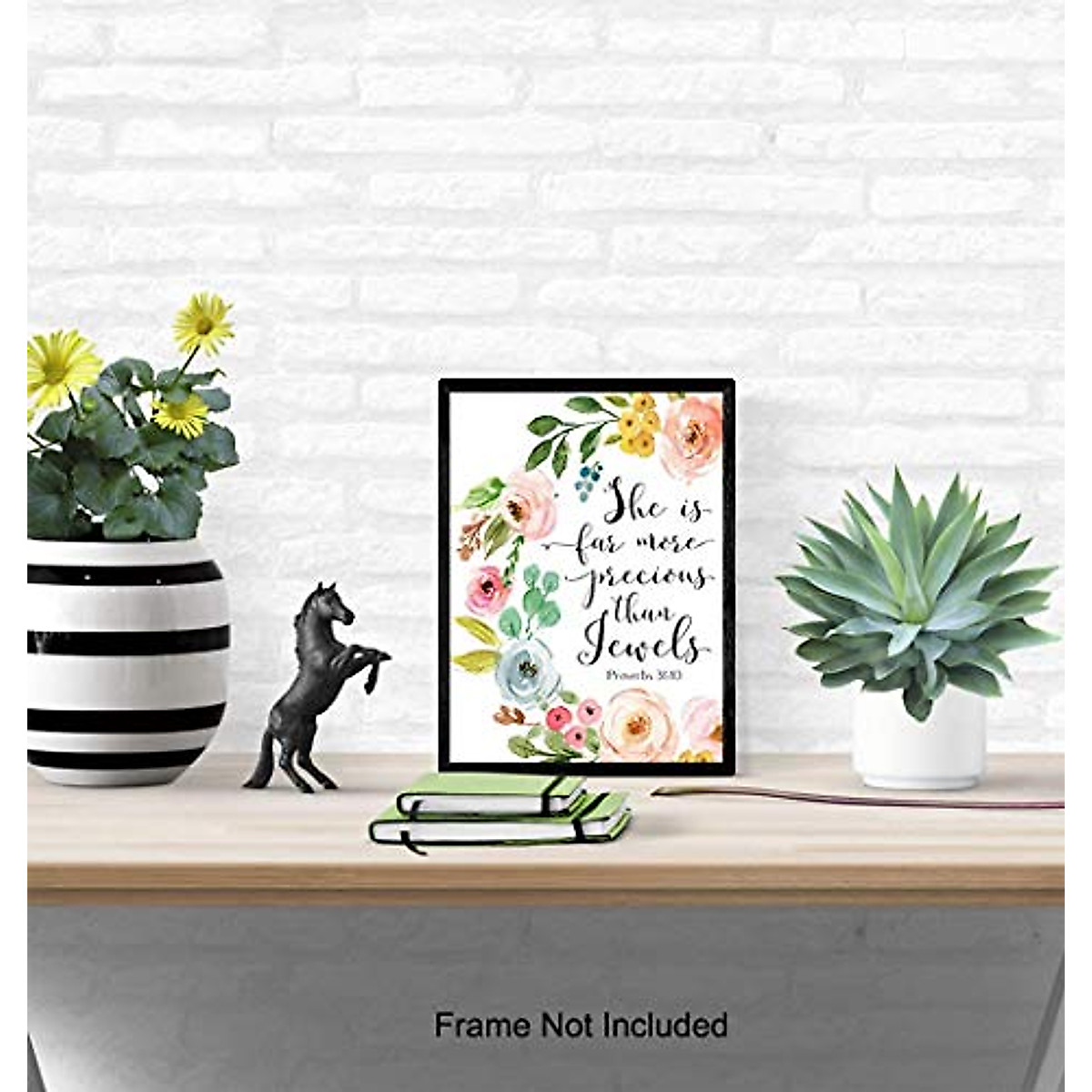 Proverbs 31 - Bible Verse Wall Art for Girls, Women, Teens - Religious Scripture Room Decor for Baby Bedroom, Living Room, Bathroom - Unique Christian Gift - Flowers in Pastel Colors 8x10 UNFRAMEDSign