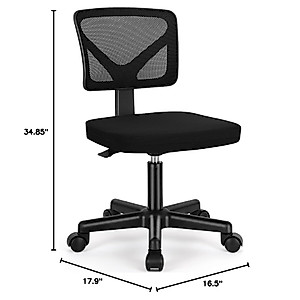 Armless Small Home Office Desk Chair, Ergonomic Low Back Computer Chair, Adjustable Rolling Swivel Task Chair with Lumbar Support for Small Space, 1 Pack, Black