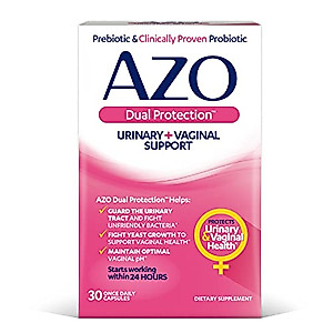 AZO Dual Protection | Urinary + Vaginal Support* | Prebiotic Plus Clinically Proven Women's Probiotic | Starts Working Within 24 Hours | Non-GMO | 30 Count