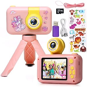 Kids Camera,2.4in IPS Screen Digital Camera,180°Flip Lens Camera,Children Selfie Camera with Playback Game,Christmas/Birthday Gift for 4 5 6 7 8 9 10 11 Year Old Girl Boy (Pink)