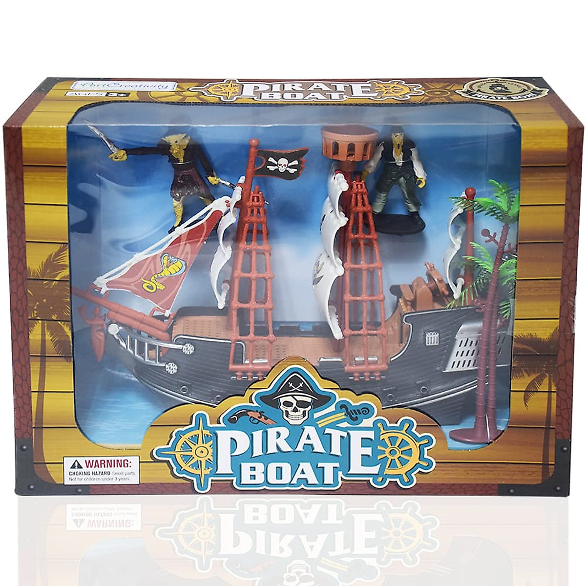 ArtCreativity 10 Inch Pirate Boat, Detailed Pirate Ship Toy Playset with 2 Pirate Action Figures & Tree, Fun Pirate Party Favor and Prize, Best Gift for Boys & Girls Ages 3+