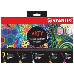 STABILO Creative Set - Pen 68 Max, Pen 68, Pen 68 brush, point 88, pointMax, ARTY, 55-Pieces - drawing, illustration, writing