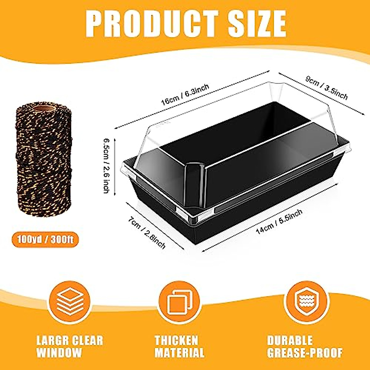 150 Pcs Paper Charcuterie Boxes with Clear Lids and Cotton Rope 5.5 Inches Disposable Food Containers Bakery Boxes for Dessert, Sandwich, Cupcake, Cookie, Chocolate, Strawberry (Black)