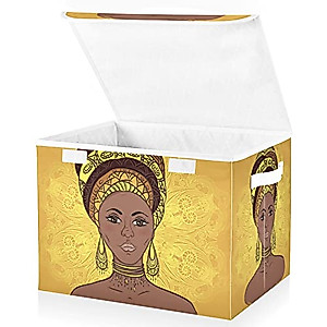 innewgogo African Woman Mandala Storage Bins with Lids for Organizing Storage Bin with Handles Oxford Cloth Storage Cube Box for Books