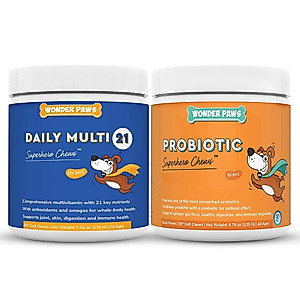 WONDER PAWS Daily Multivitamin Chews Plus Probiotic Superhero Chews - for Dogs Immune Support, Digestive Health, Gut Health & Overall Wellness - Daily Multi 60 Chews - Probiotic 90 Chews