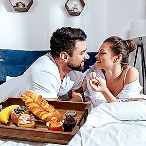 Acacia Wood Serving Tray with Handles Set of 2, Rustic Serving Tray for Ottoman, Wood Nesting Trays, Decorative Serving Trays for Breakfast in Bed,Lunch,Dinner,Coffee Table,BBQ, Party –Great for Lap