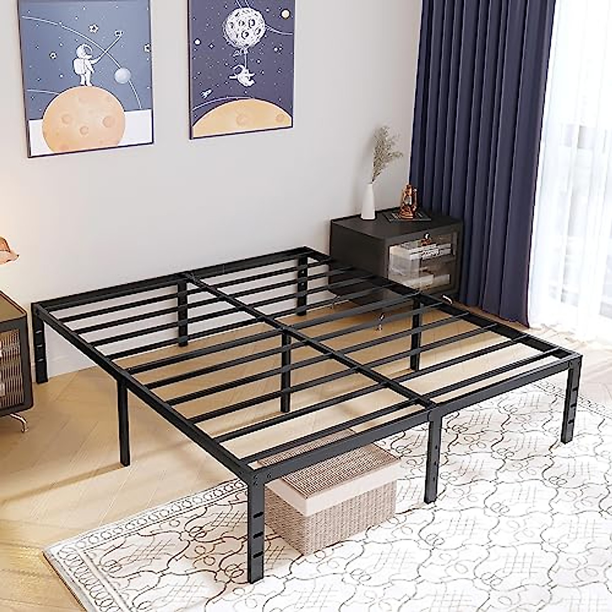 zizin Cal-King Size Bed Frame 18 Inch Metal Platform Bed Frame No Box Spring Needed Mattress Foundation with Steel Slats Support Noise Free Heavy Duty Bed Frame with Storage Space Under Frame, Black